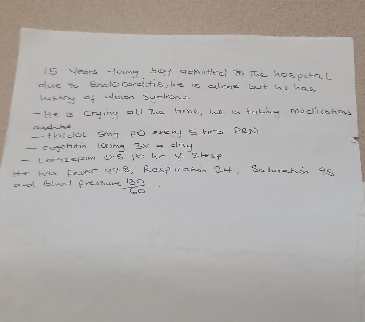 Solved 15 Years young boy admitted to the hospital due to | Chegg.com
