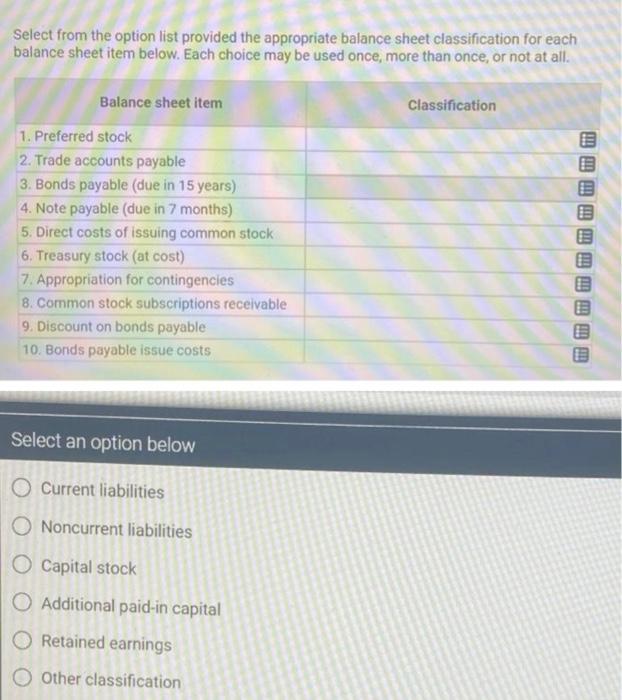 Solved Select from the option list provided the appropriate | Chegg.com