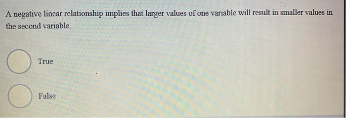 Solved A negative linear relationship implies that larger | Chegg.com