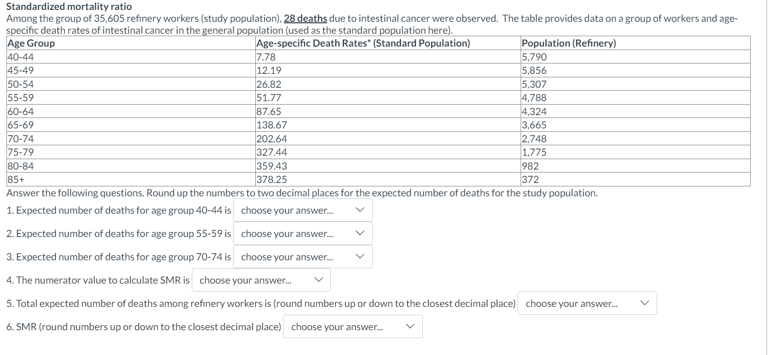 Solved Standardized mortality ratioAmong the group of 35,605 | Chegg.com
