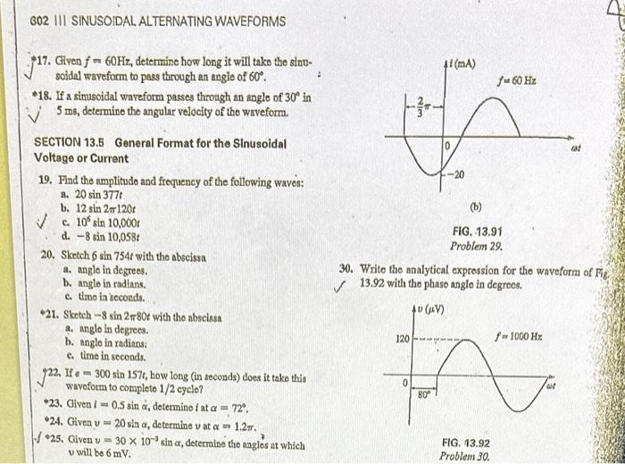 Solved 602 III SINUSOIDAL ALTERNATING WAVEFORMS 17. Given | Chegg.com