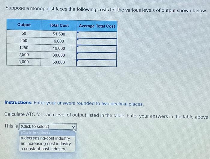 Solved Suppose a monopolist faces the following costs for | Chegg.com