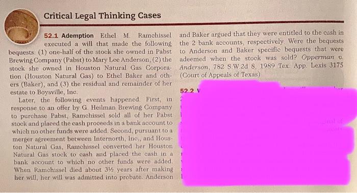 Solved 52.1 Ademption Ethel M. Ramchissel and Baker argued | Chegg.com