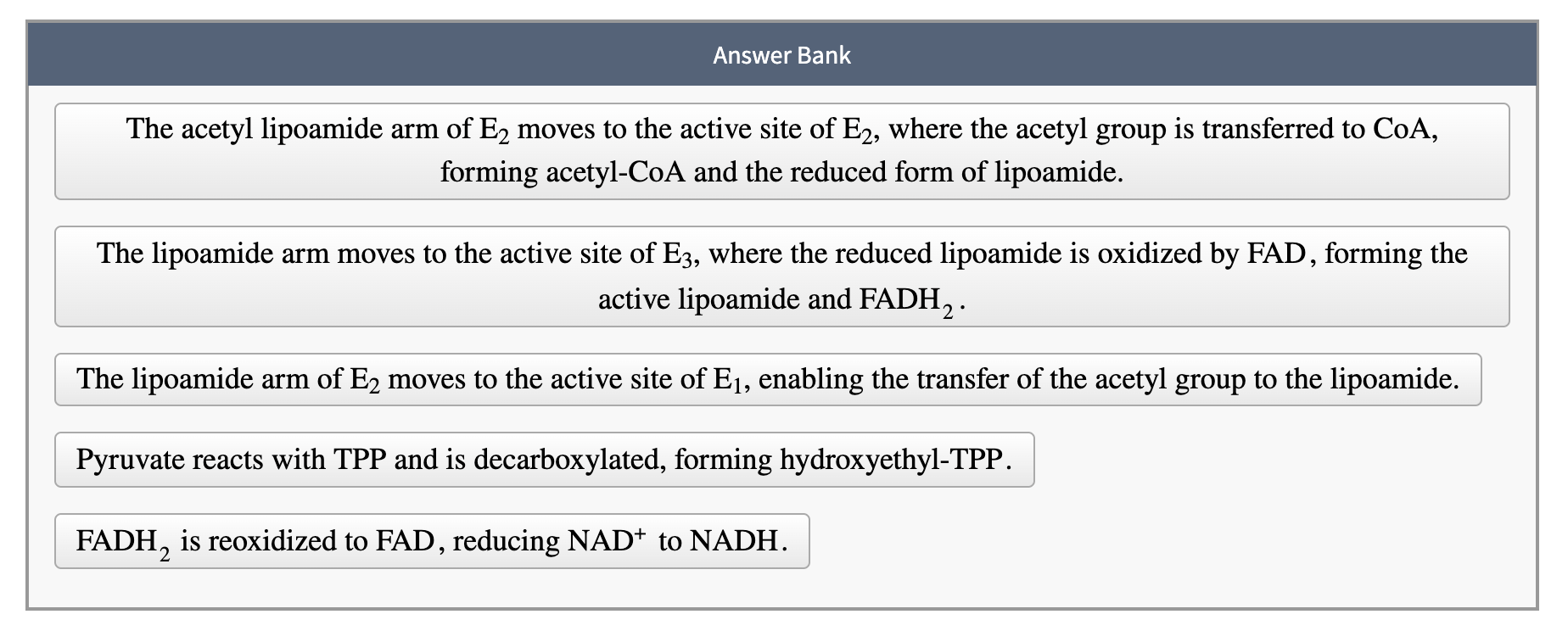 Solved The acetyl lipoamide arm of E2 ﻿moves to the active | Chegg.com