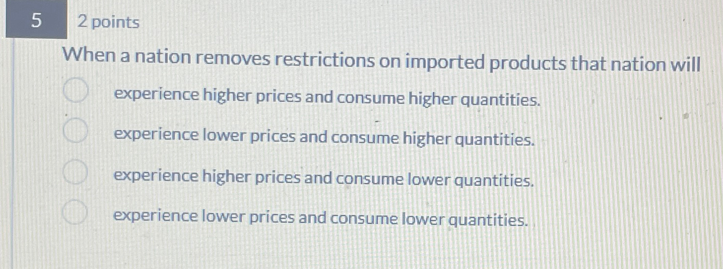 Solved 52 ﻿pointsWhen a nation removes restrictions on | Chegg.com