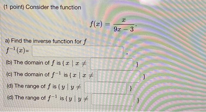 Solved (1 point) Consider the function f(x)=9x−3x. a) Find | Chegg.com