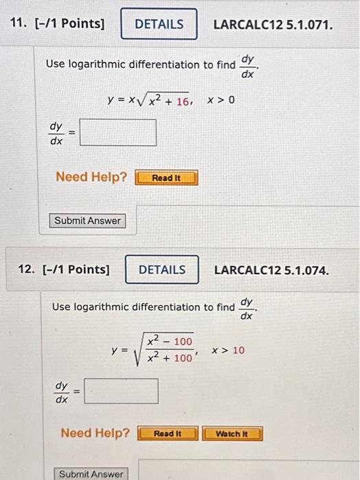 Solved Use logarithmic differentiation to find dxdy. | Chegg.com