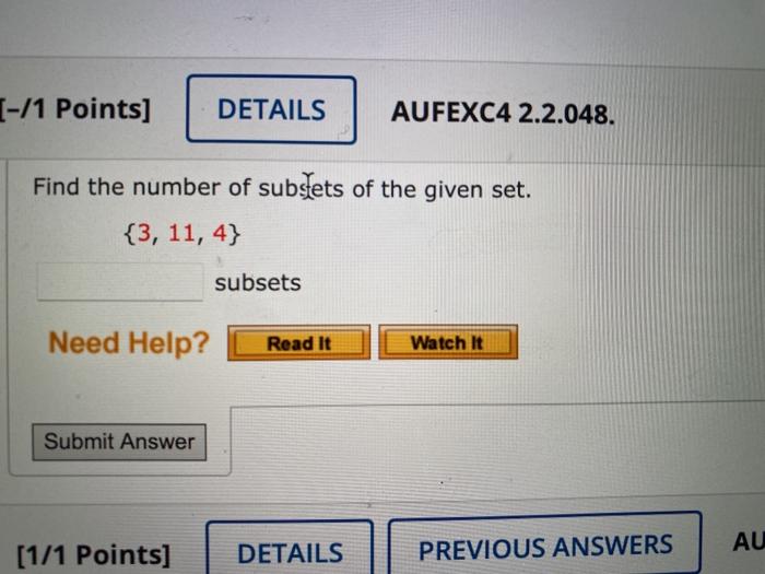 Solved 1-/1 Points] DETAILS AUFEXC4 2.2.048. Find the number | Chegg.com