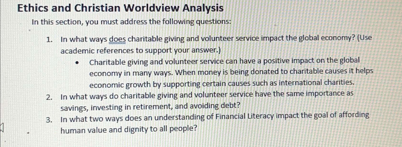 Solved Ethics and Christian Worldview AnalysisIn this | Chegg.com