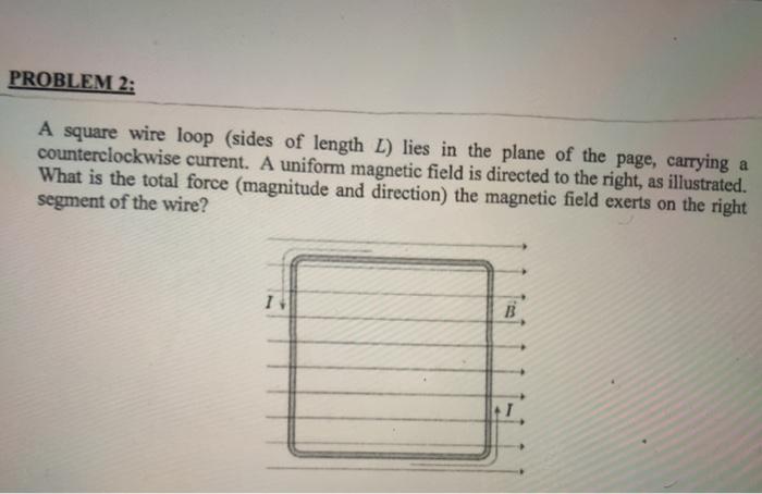 Solved PROBLEM 2: A square wire loop (sides of length L) | Chegg.com