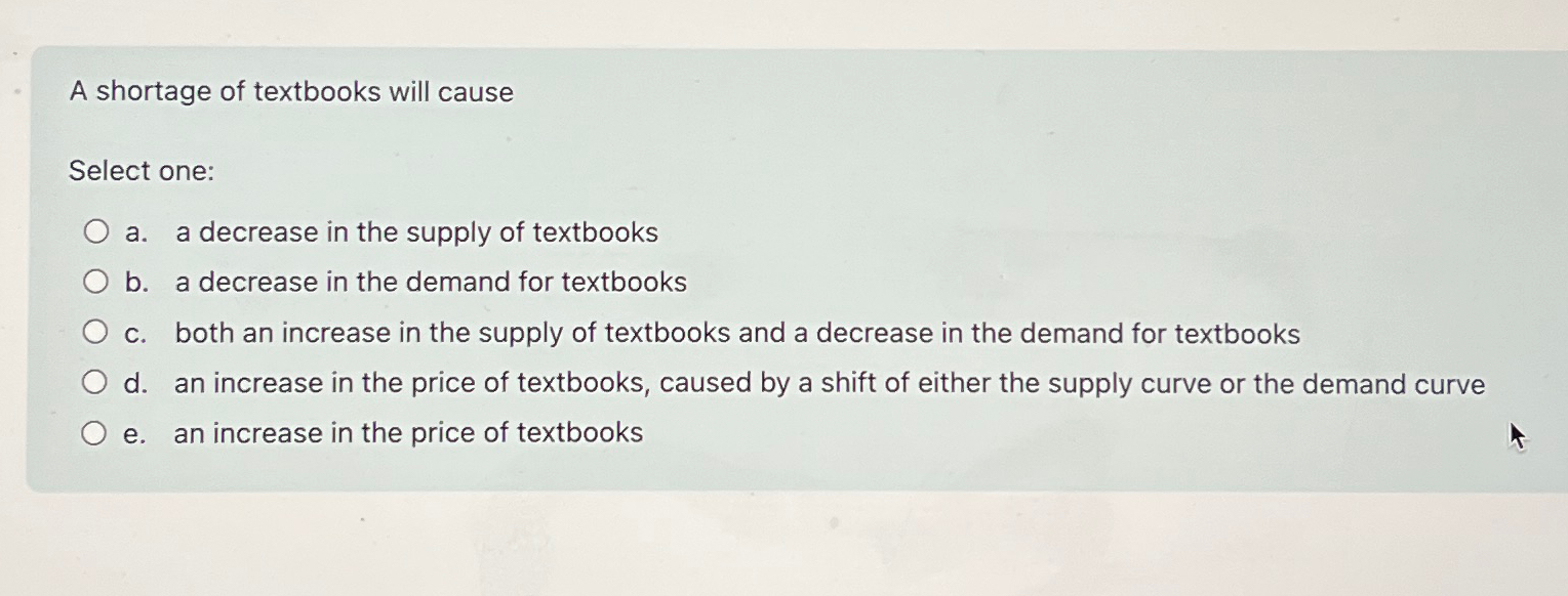 Solved A Shortage Of Textbooks Will Causeselect One A ï A Chegg