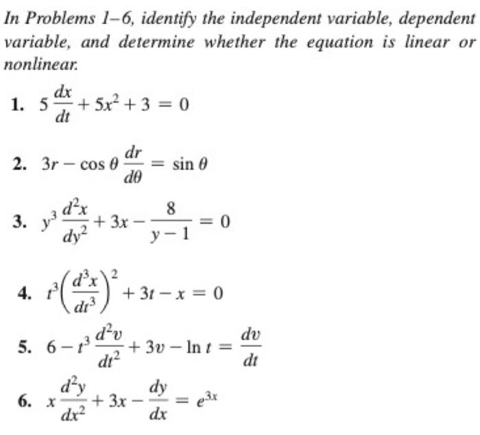 Solved In Problems 1-6, identify the independent variable, | Chegg.com