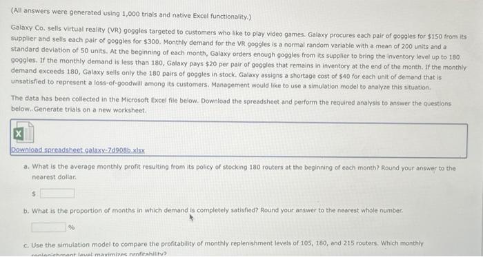 Solved (All answers were generated using 1,000 trials and | Chegg.com