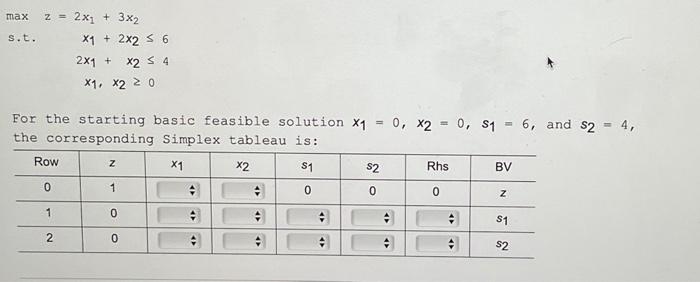 Solved maxz=2x1+3x2 s.t. x1+2x2≤62x1+x2≤4x1,x2≥0 For the | Chegg.com