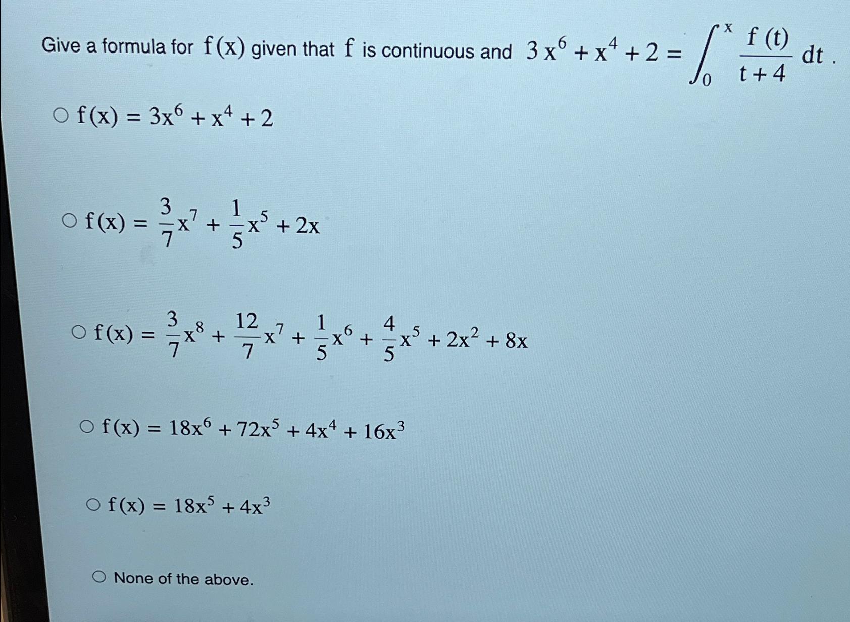 Solved Give a formula for f(x) ﻿given that f ﻿is continuous | Chegg.com