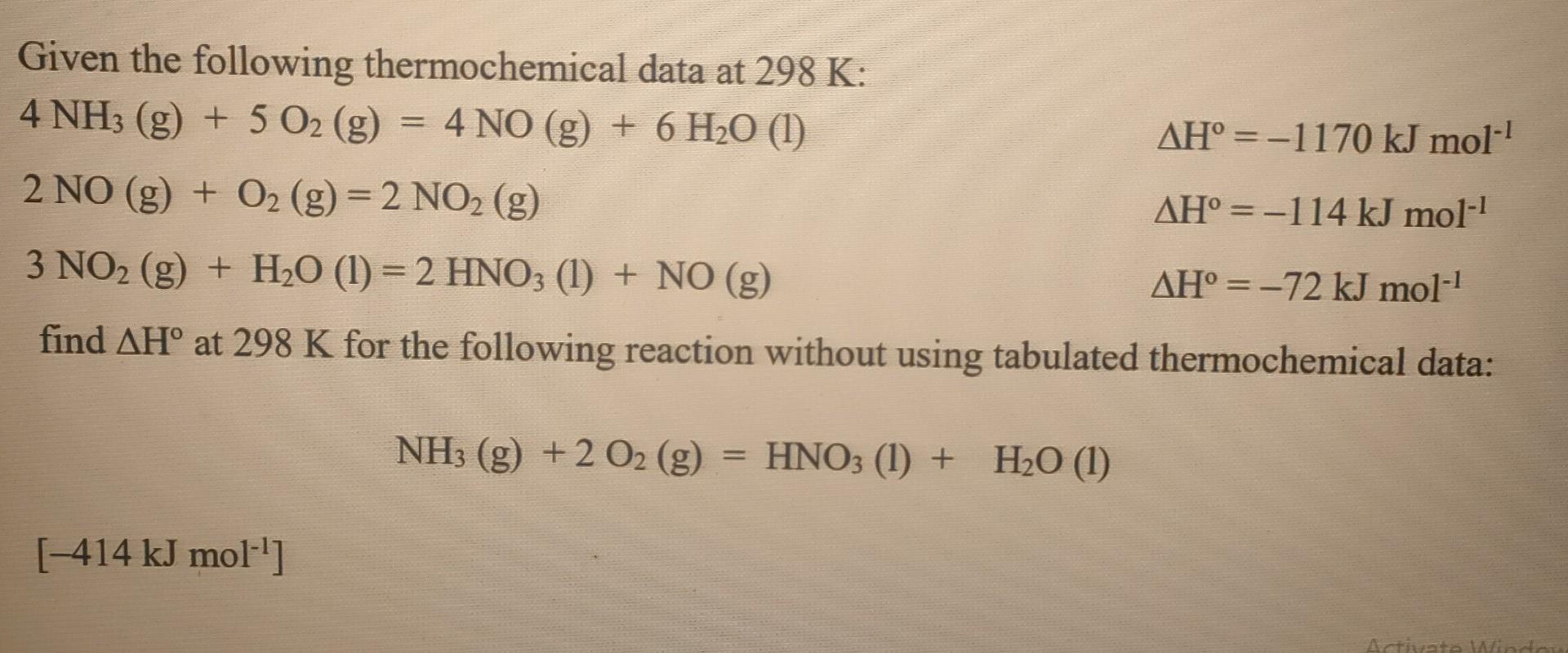Solved Given the following thermochemical data at 298 K: 4 | Chegg.com