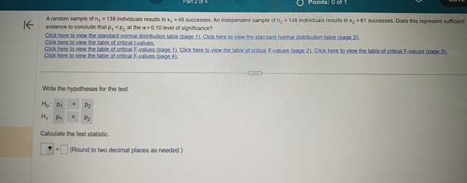 Solved Pante of 4Points: 0 ﻿of 1A random sample of n1=139 | Chegg.com