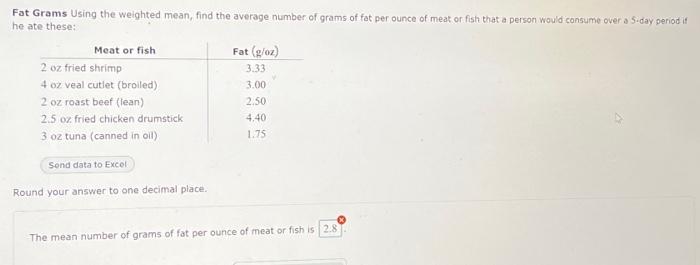 Solved Fat Grams Using the weighted mean, find the average | Chegg.com