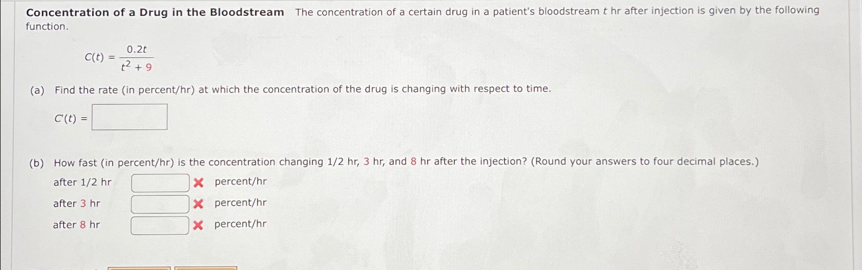 Concentration of a Drug in the Bloodstream The | Chegg.com