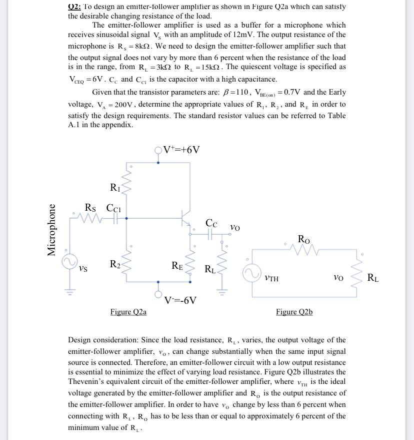 Solved Q2: To design an emitter-follower amplifier as shown | Chegg.com