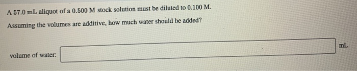 Solved A 57.0 mL aliquot of a 0.500 M stock solution must be | Chegg.com