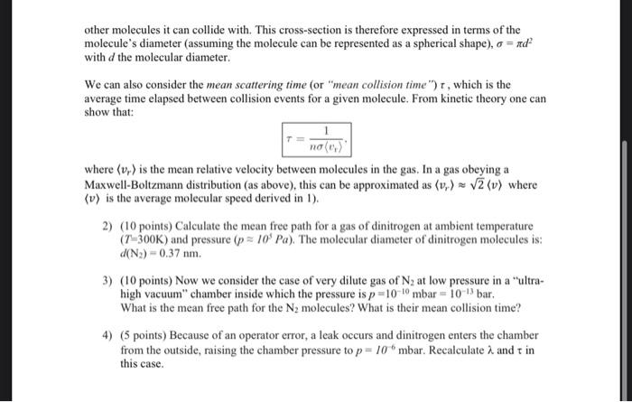 Problem 2 [35 points] - Molecular collisions in | Chegg.com