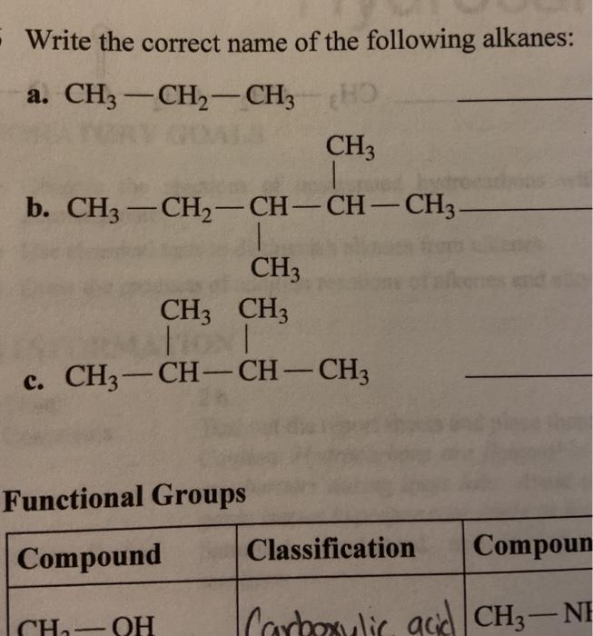 Solved - Write the correct name of the following alkanes: a. | Chegg.com