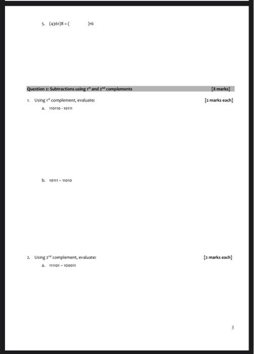 Solved 5. (4361)8 =( 116 Question : Subtractions using 14 | Chegg.com Solved 5. (4361)8 =( 116 Question : Subtractions using 14 | Chegg.com