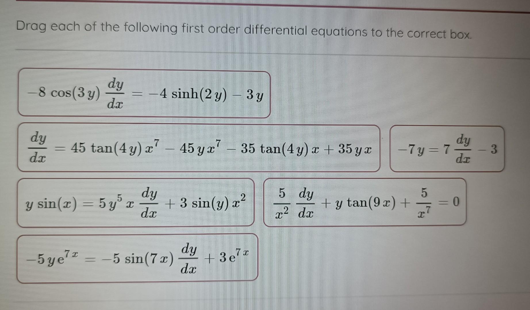 Solved Drag each of the following first order differential | Chegg.com
