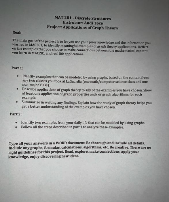 Solved MAT 281 - Discrete Structures Instructor: Andi Toce | Chegg.com