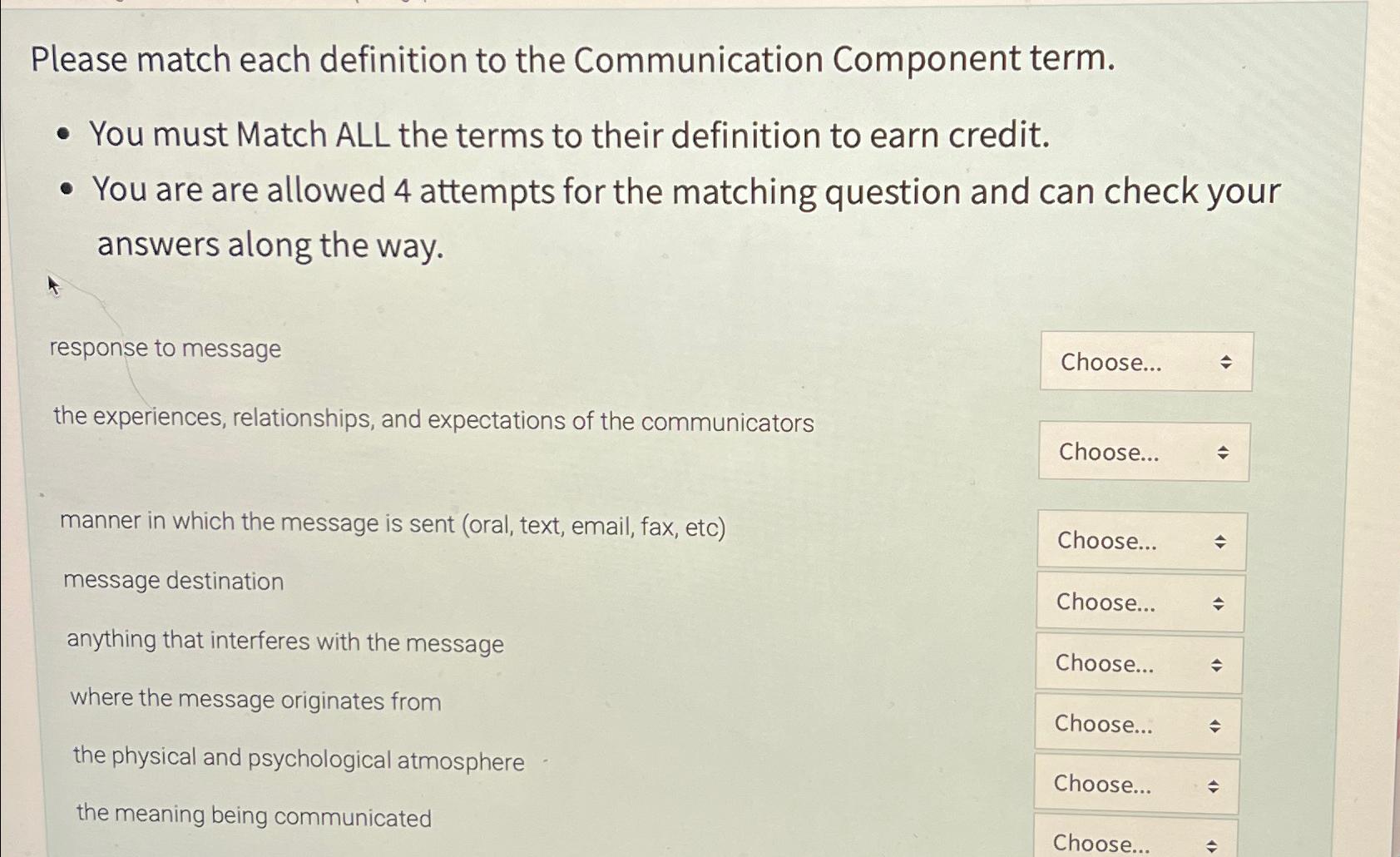 Solved Please match each definition to the Communication | Chegg.com
