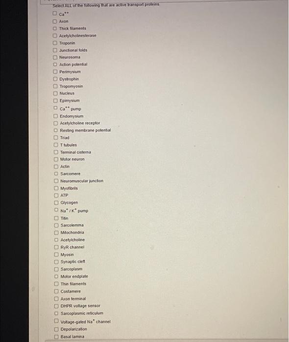 Solved Select ALL of the following that are aclive franspoil | Chegg.com