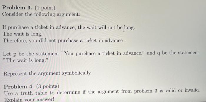 Solved Problem 3. (1 point) Consider the following argument: | Chegg.com