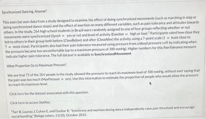 Solved Synchronized Dancing, Anyone? This exercise uses data | Chegg.com Solved Synchronized Dancing, Anyone? This exercise uses data | Chegg.com