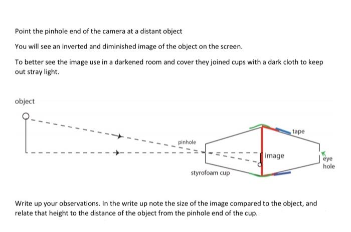Solved Pinhole Camera Activity Needs (1) Two Styrofoam cups | Chegg.com