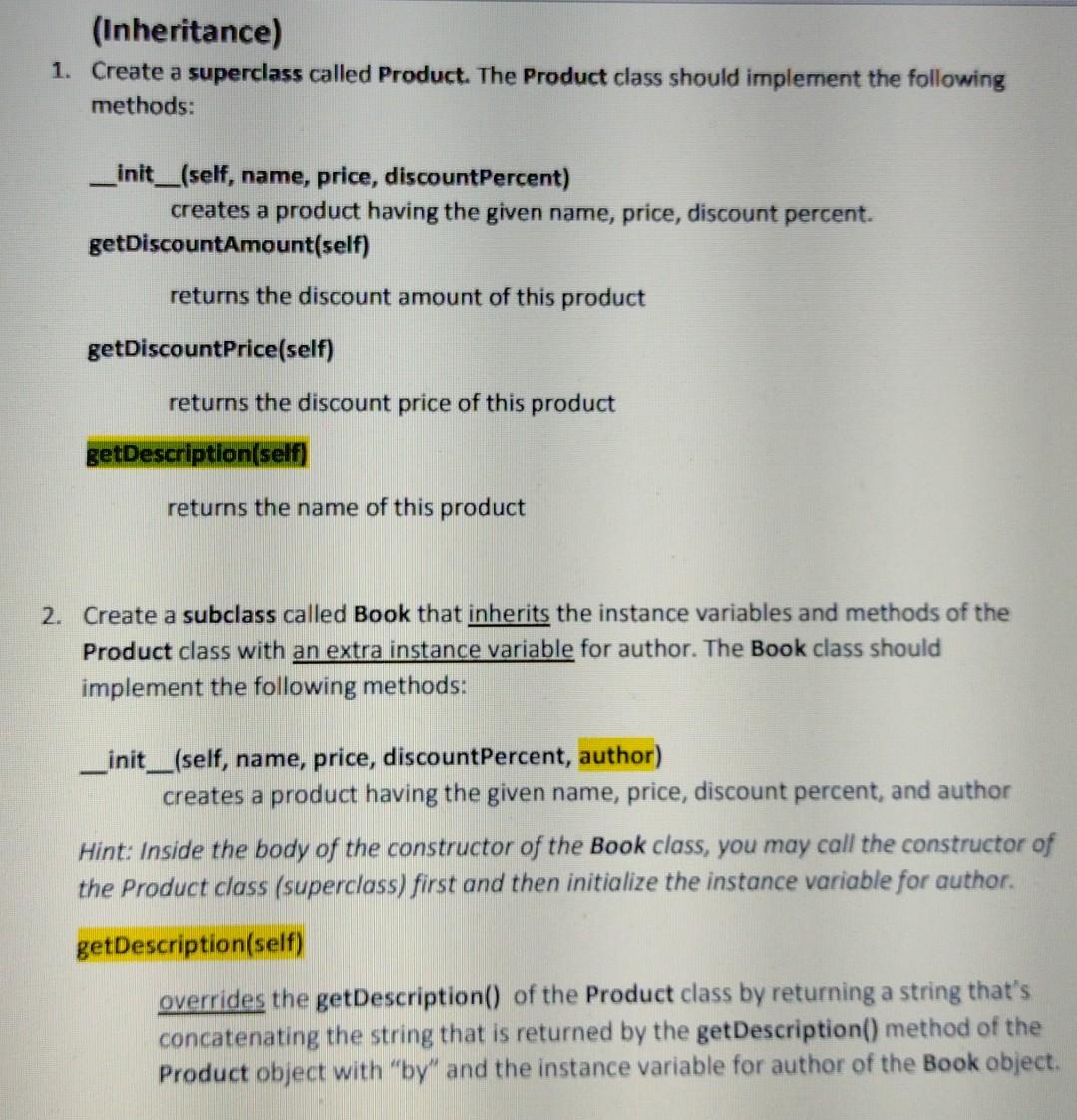Solved 1. Create a superclass called Product. The Product | Chegg.com Solved 1. Create a superclass called Product. The Product | Chegg.com