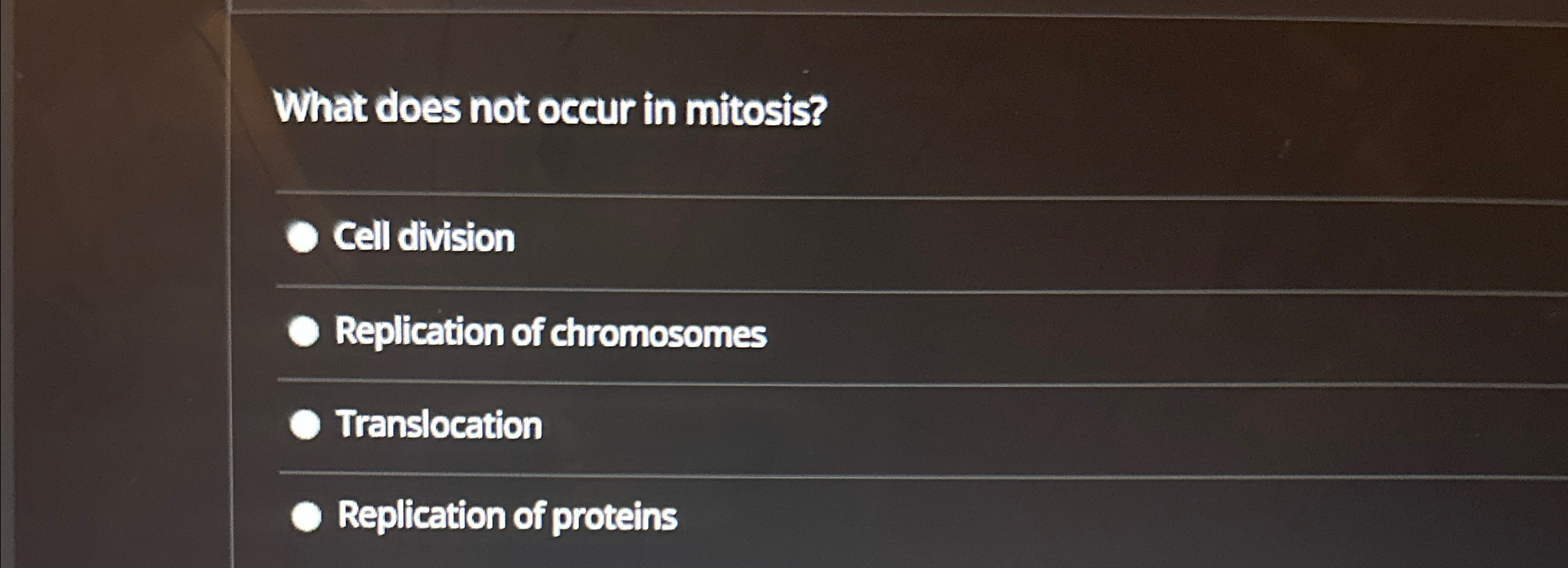 Solved What does not occur in mitosis? Cell division | Chegg.com