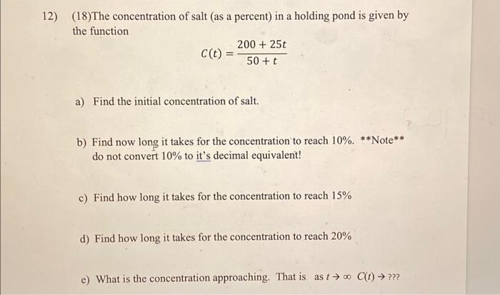 Solved 2) (18)The concentration of salt (as a percent) in a | Chegg.com
