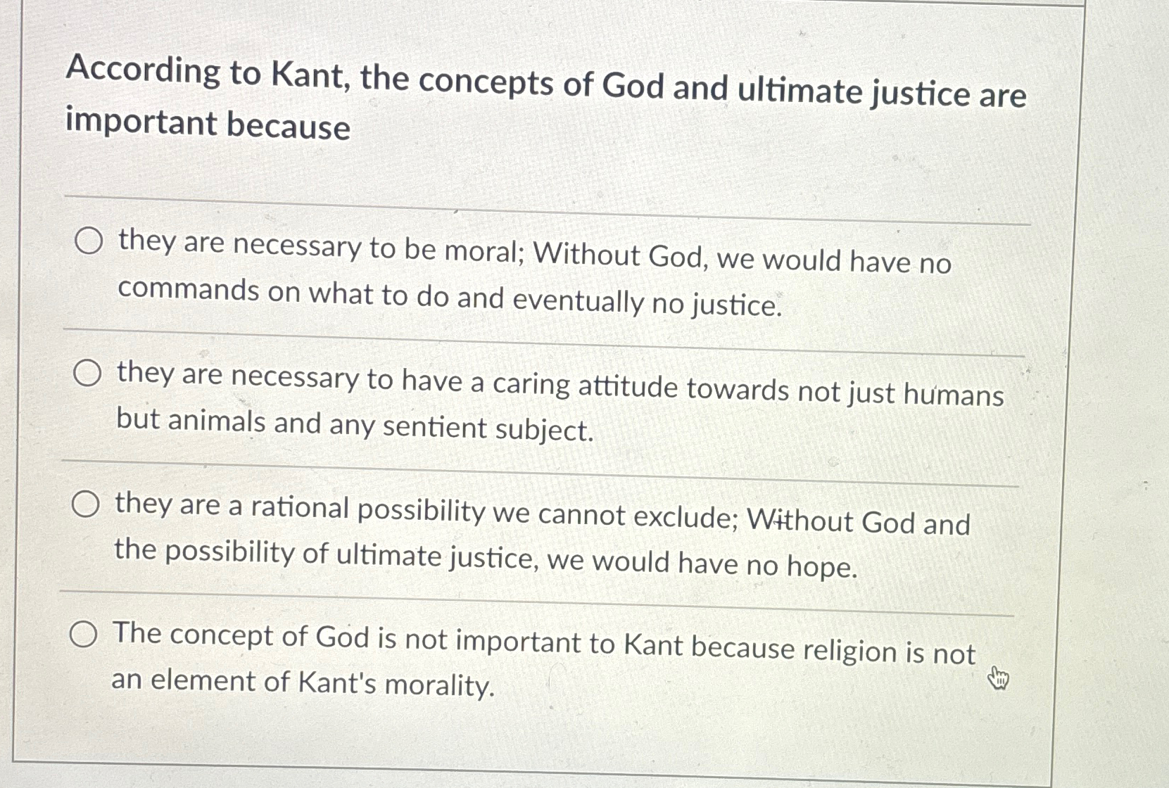 Solved According to Kant, the concepts of God and ultimate | Chegg.com