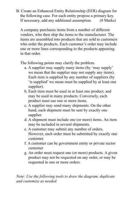 Solved B. Create an Enhanced Entity Relationship (EER) | Chegg.com