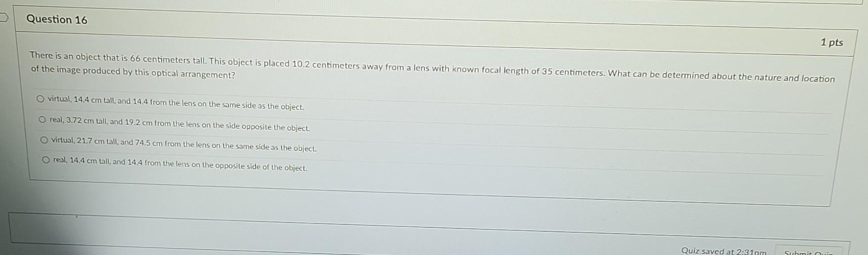 Solved There is an object that is 66 centimeters tall. This | Chegg.com