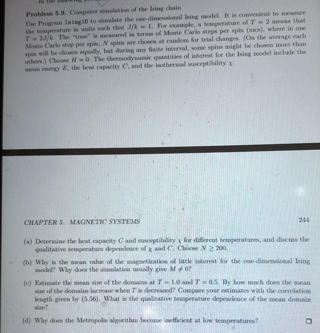 In Problem 5.9. Computer simulation of the Ising | Chegg.com