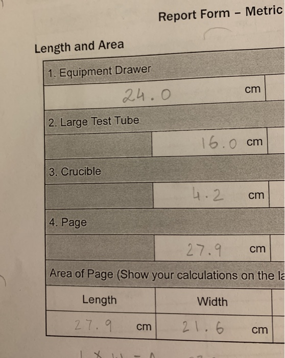 Solved Name: Section: Report Form - Metric Measurement | Chegg.com