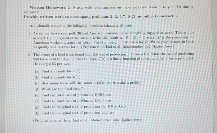 Written Homework 2: Neatly write your answers on | Chegg.com