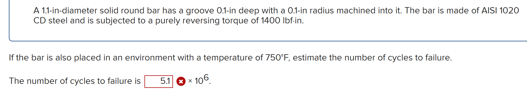 Solved A 1.1-in-diameter solid round bar has a groove 0.1-in | Chegg.com