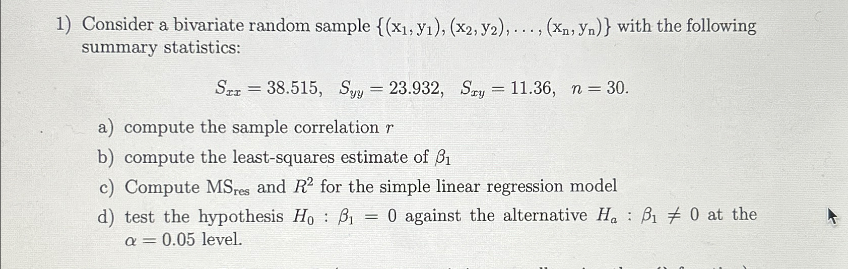 Solved Consider a bivariate random sample | Chegg.com