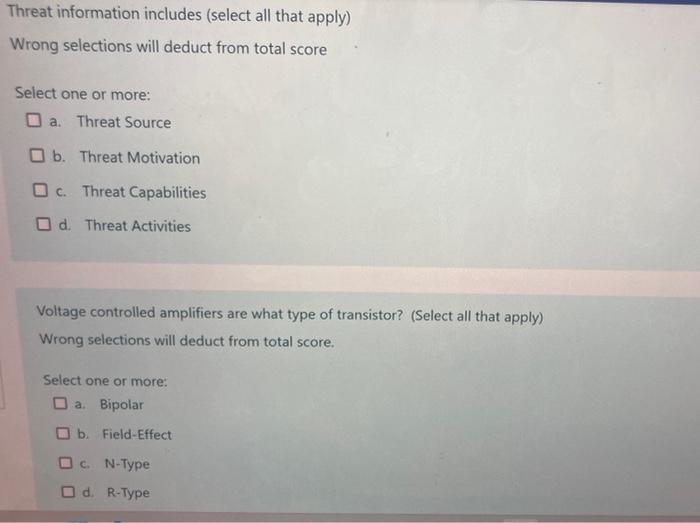 Solved Threat information includes (select all that apply) | Chegg.com