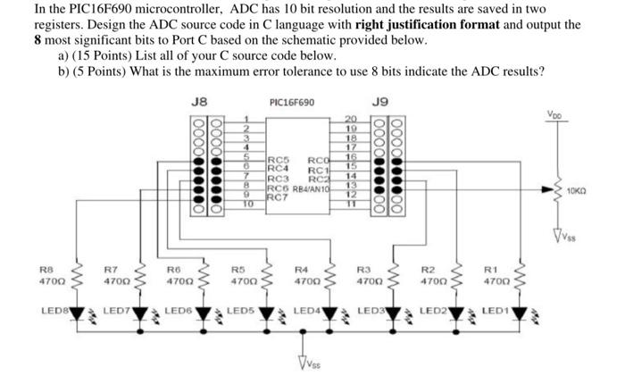 Solved In the PIC16F690 microcontroller, ADC has 10 bit | Chegg.com