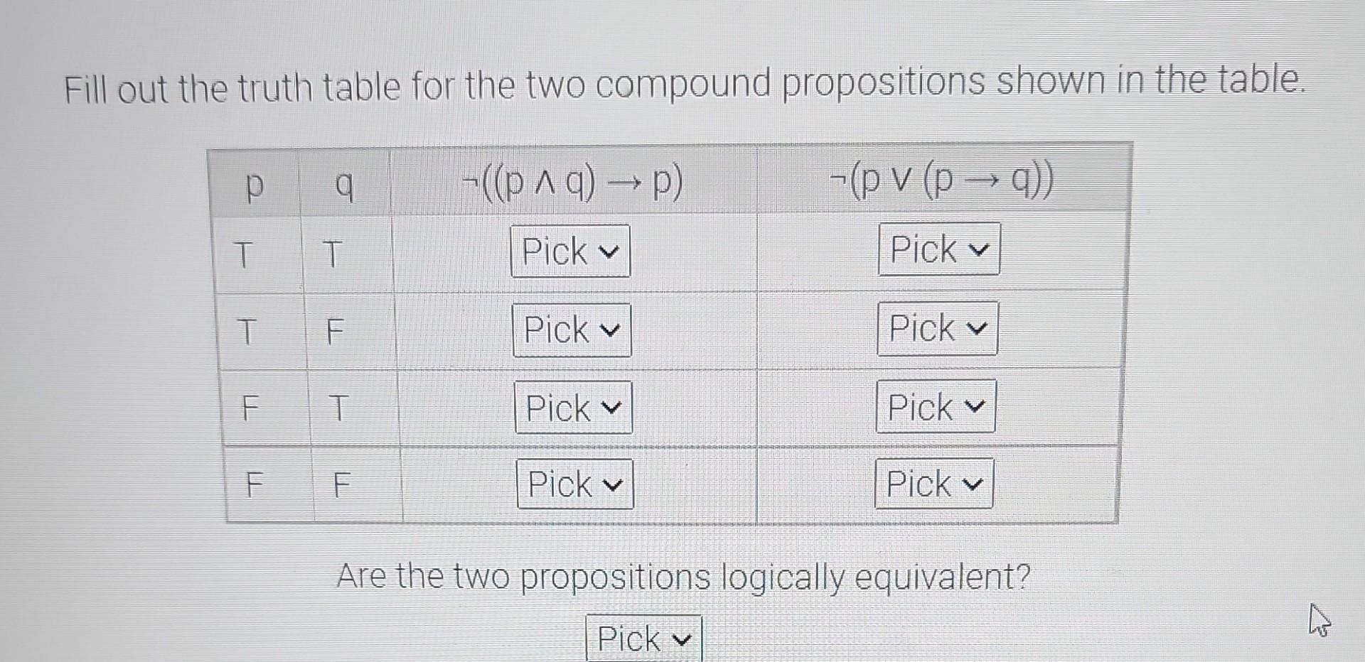 Solved Fill out the truth table for the two compound | Chegg.com