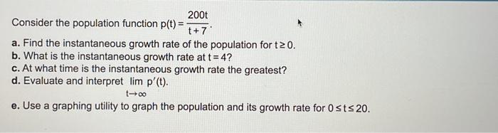 Solved Consider the population function p(t)=t+7200t. a. | Chegg.com
